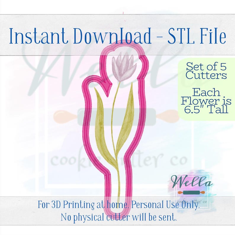 Digital STL File - Long Stem Flower Set - Set of 5 Cutters 6.5" Tall - Etsy