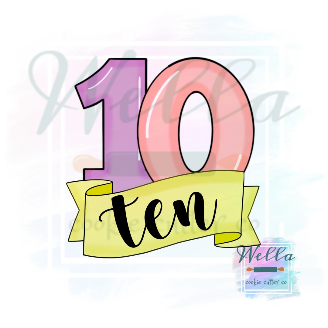 Number 10 With Banner Cookie Cutter - Etsy