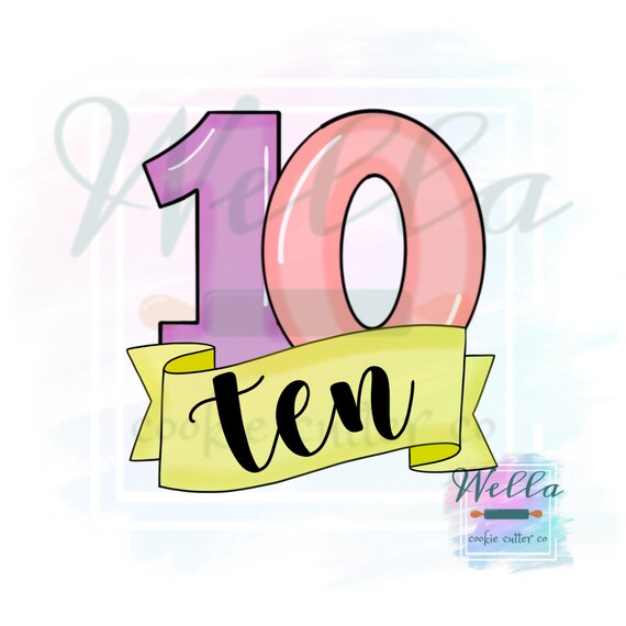 Number 10 With Banner Cookie Cutter Number Five Cookie - Etsy