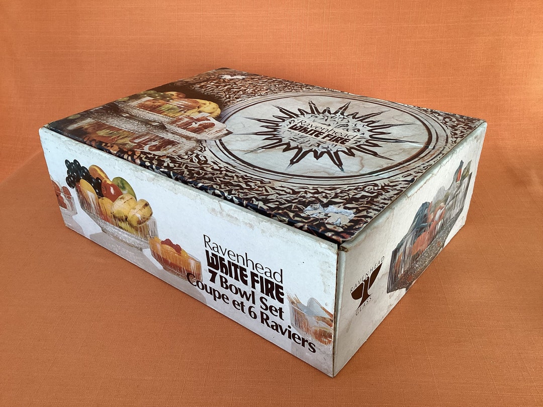 1970s Ravenhead White Fire Set of 7 Glass Bowls in Their Original Box ...