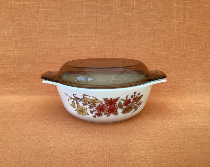 Pyrex Harvest Spray Casserole Dish With Smoked Glass Lid, 1980s Pyrex ...