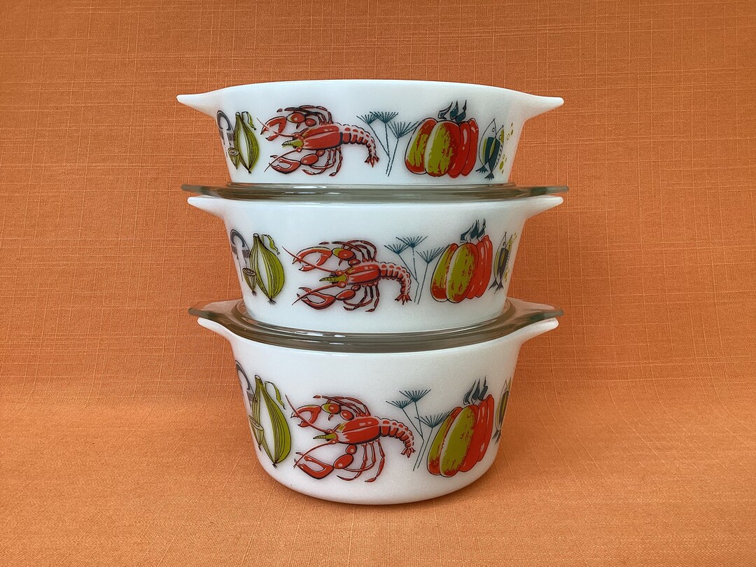 Rare JAJ Pyrex lobster Set of 3 Junior Spacesavers With 2 Lids, 1960s ...