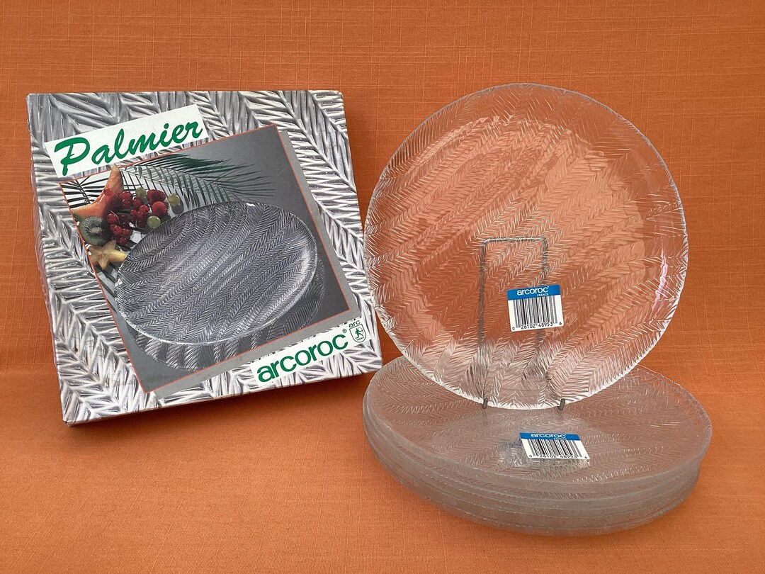 Arcoroc Palmier Glass Dinner Plates Set: Textured Retro Design - Etsy