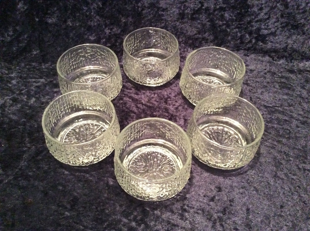 1970s Ravenhead Siesta Glass Sundae Dishes: Bark Textured Bowls (set of ...