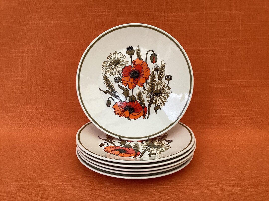 1970s J&G Meakin Poppy Dinner Plates (set of 6) - Retro Kitchenware - Etsy