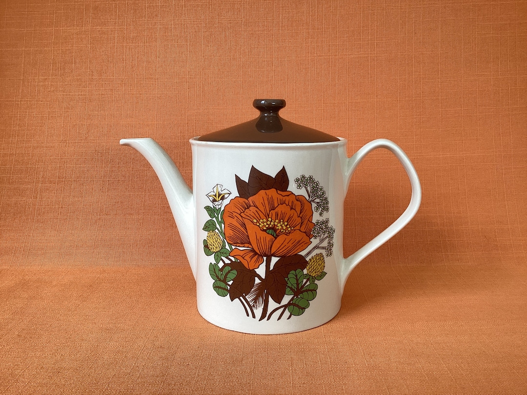 1970s St Michael Orange Poppy Teapot, Retro Marks & Spencer Poppies ...