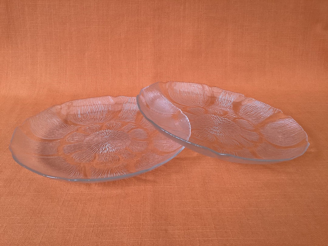 Set of 2 Arcoroc Fleur Glass Salad Plates, 9 23cm Diameter, Textured ...