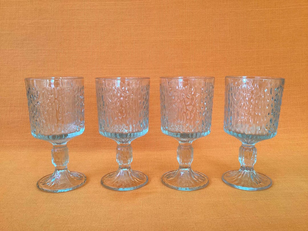 1970s Ravenhead Siesta Wine Goblets (large, 200ml Size): Textured Glass ...