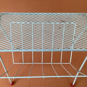 1950s White Atomic Magazine Rack With Shelf and Red Ball Feet, Mid ...