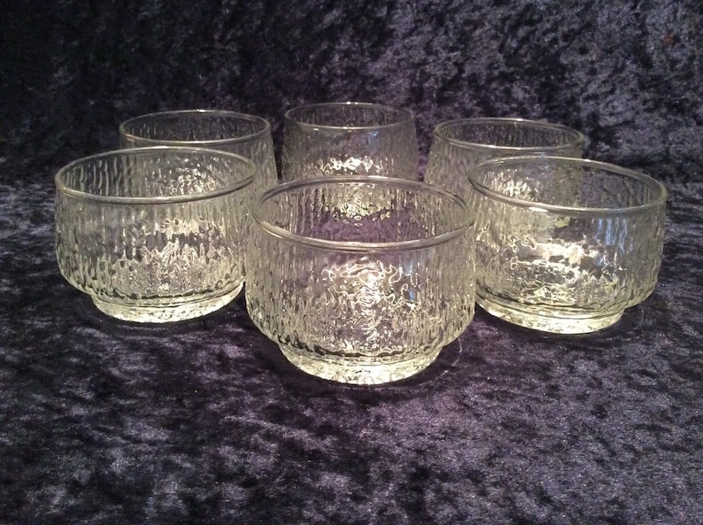 1970s Ravenhead Siesta Glass Sundae Dishes: Bark Textured Bowls (set of ...
