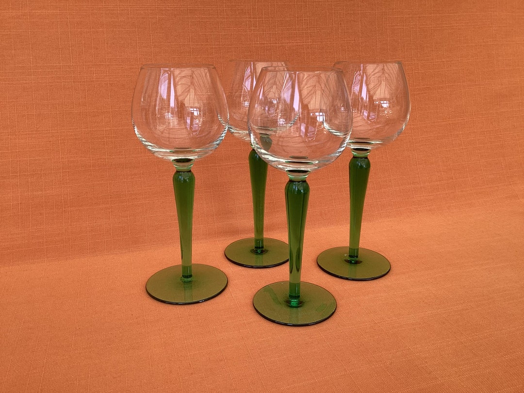 1970s Hock Glasses With a Tapered Green Stem set of 4, 1970s Green ...