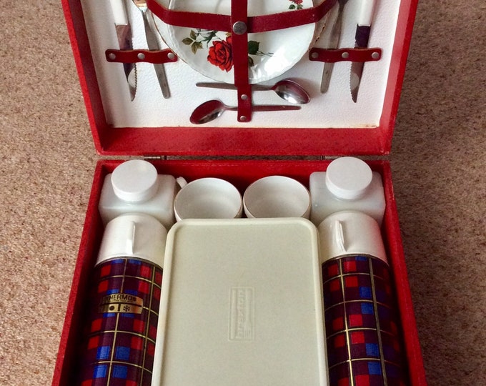 Vintage 1950s Complete Brexton Picnic Hamper: Thermos Flasks, Crockery ...
