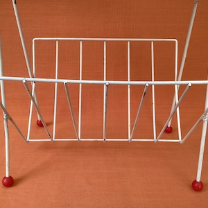 1950s White Atomic Magazine Rack With Shelf and Red Ball Feet, Mid ...