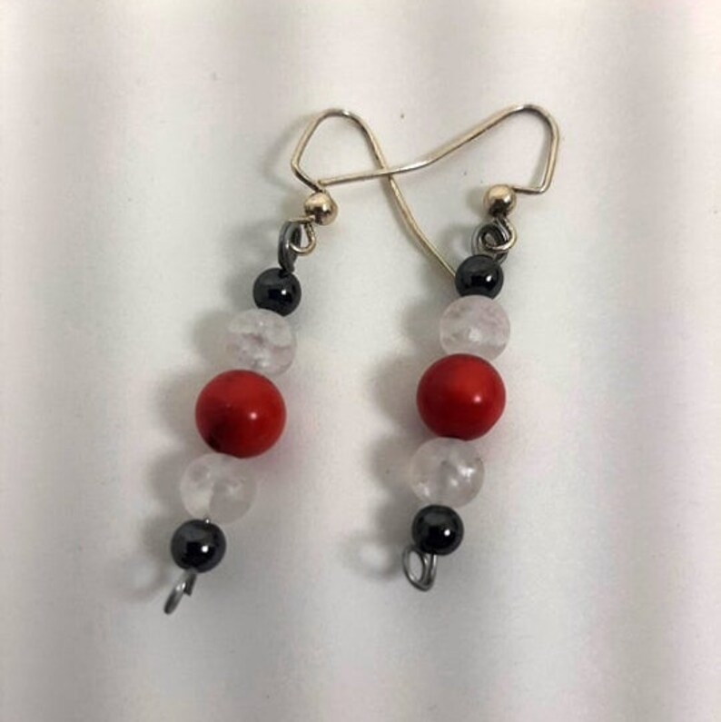 Handmade Black White And Red Beaded Earrings Etsy