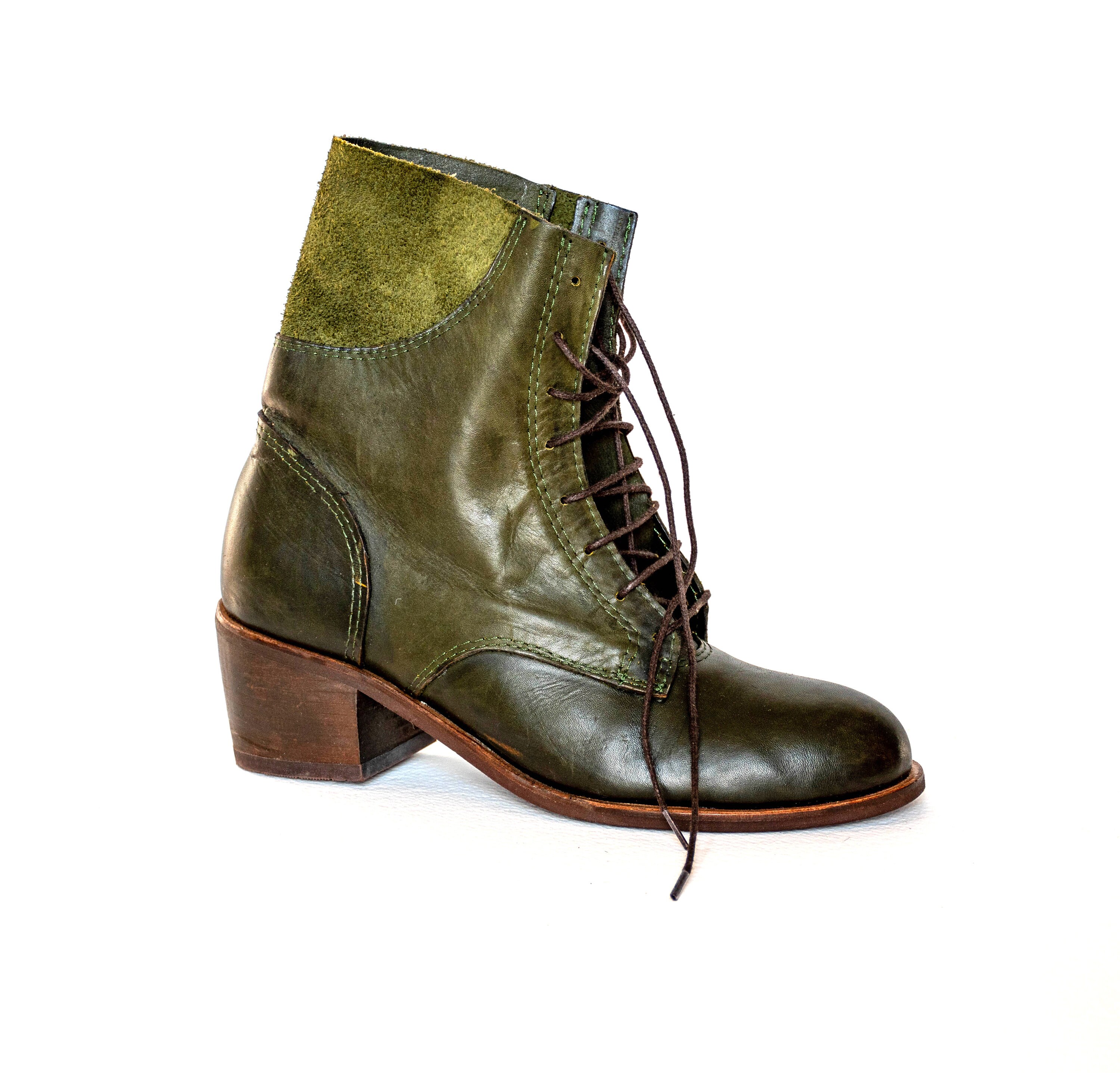 Green Leather Boots Handmade Boots Green Lace Up Boots | Etsy