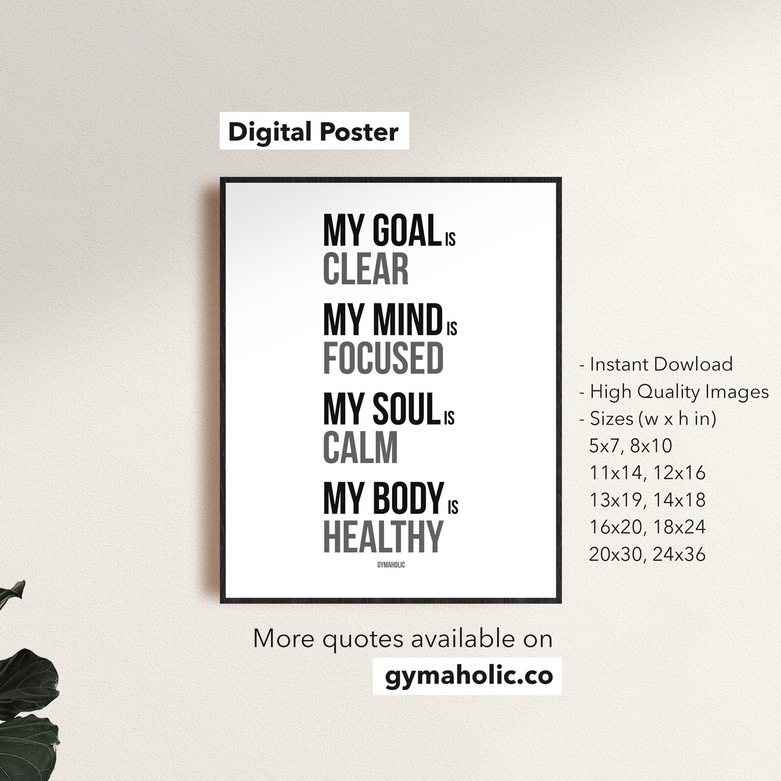 Goal Clear, Mind, Soul, Body Healthy, Printable Motivational Quote ...