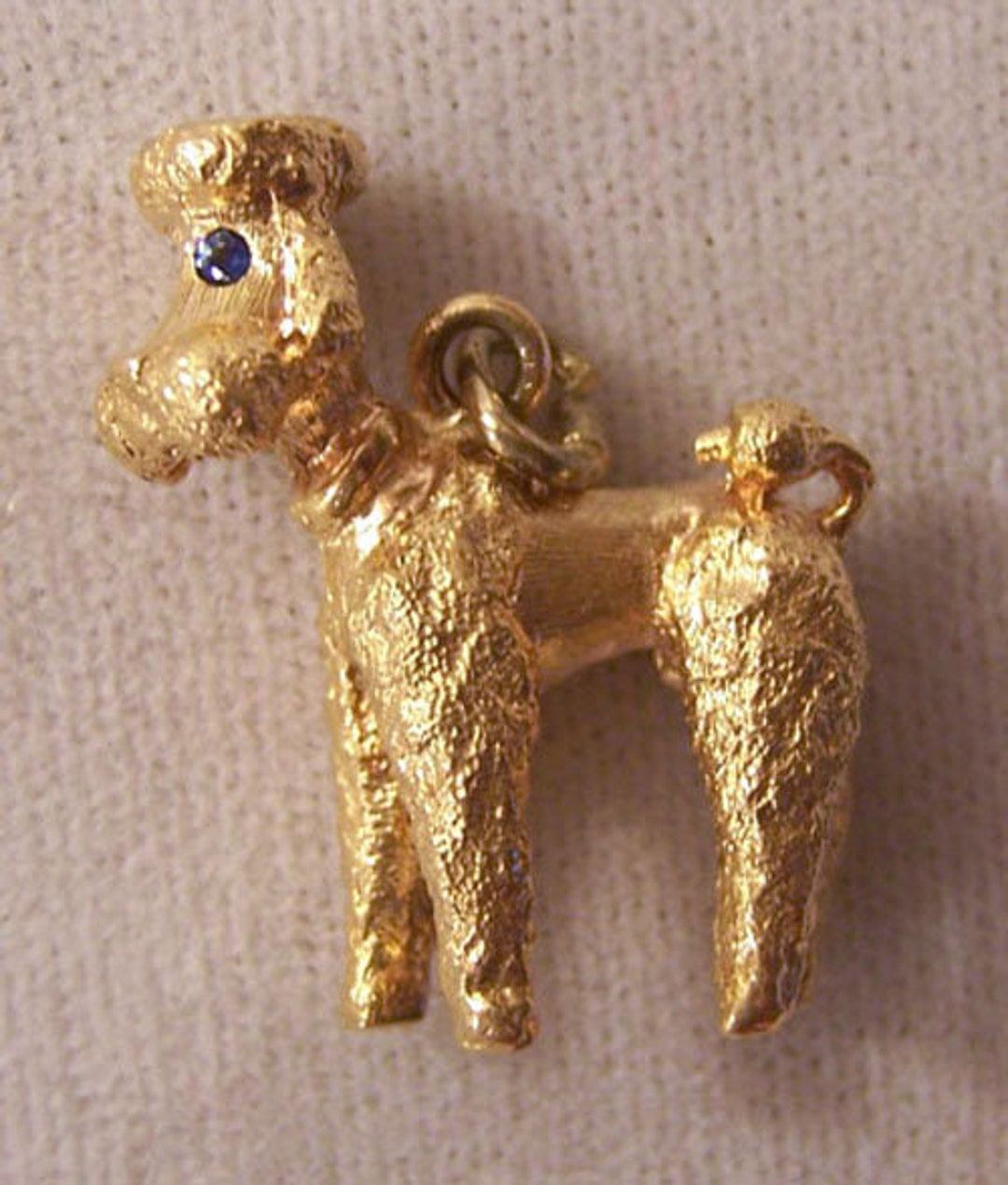 14k Gold Poodle Charm SCRAP PRICE! Real Sapphire Eyes, 1950's ...