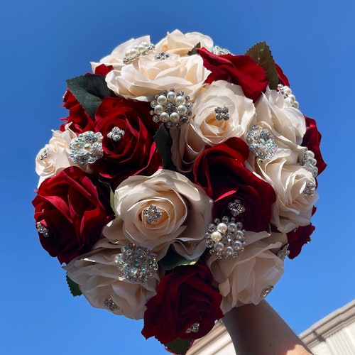 Ivory and Red Bouquet - Etsy