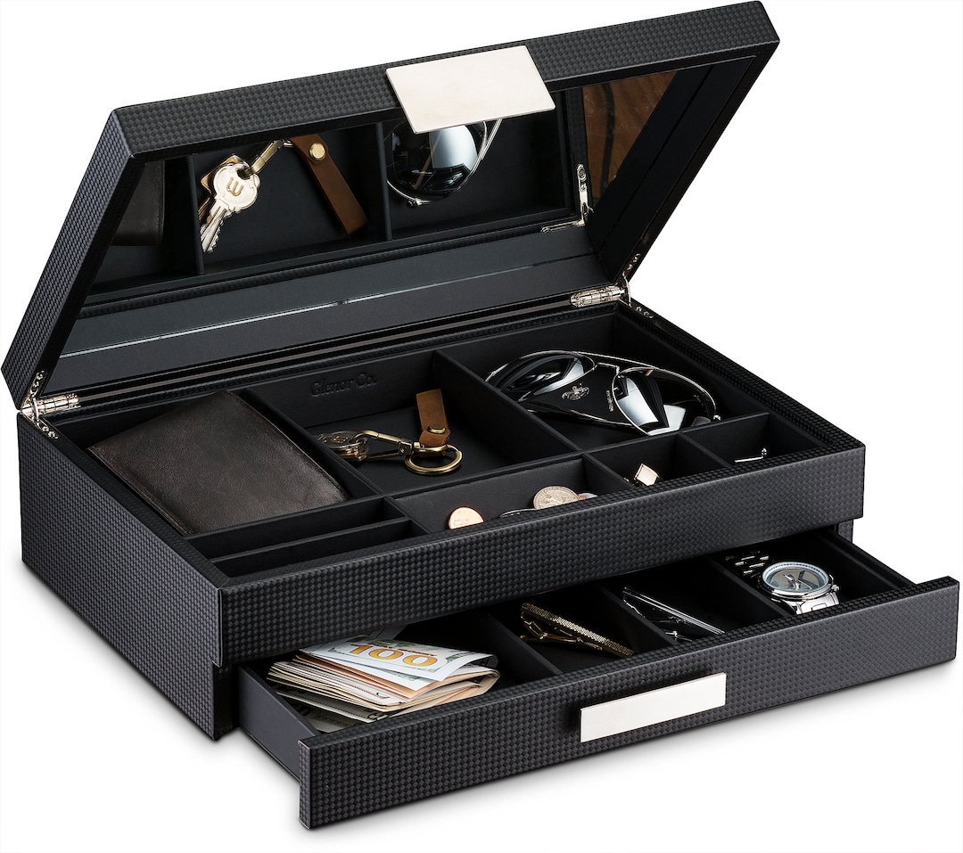Personalized Valet/dresser Organizer With Drawer for Men, 12 Slot ...