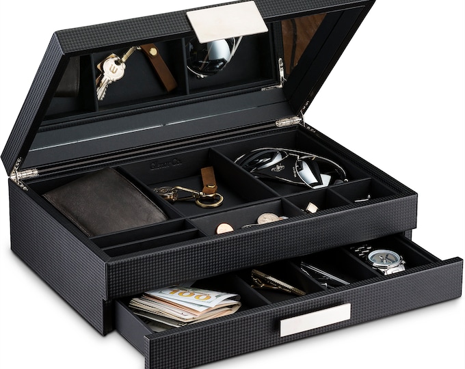 Personalized Valet/dresser Organizer With Drawer for Men, 12 Slot ...