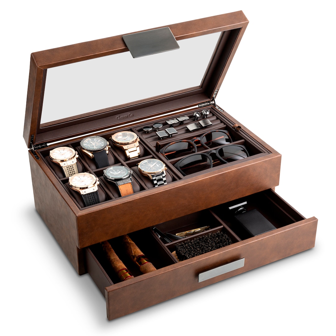 Personalized Mens Jewelry Box Valet , Holds Watches, Cufflinks ...