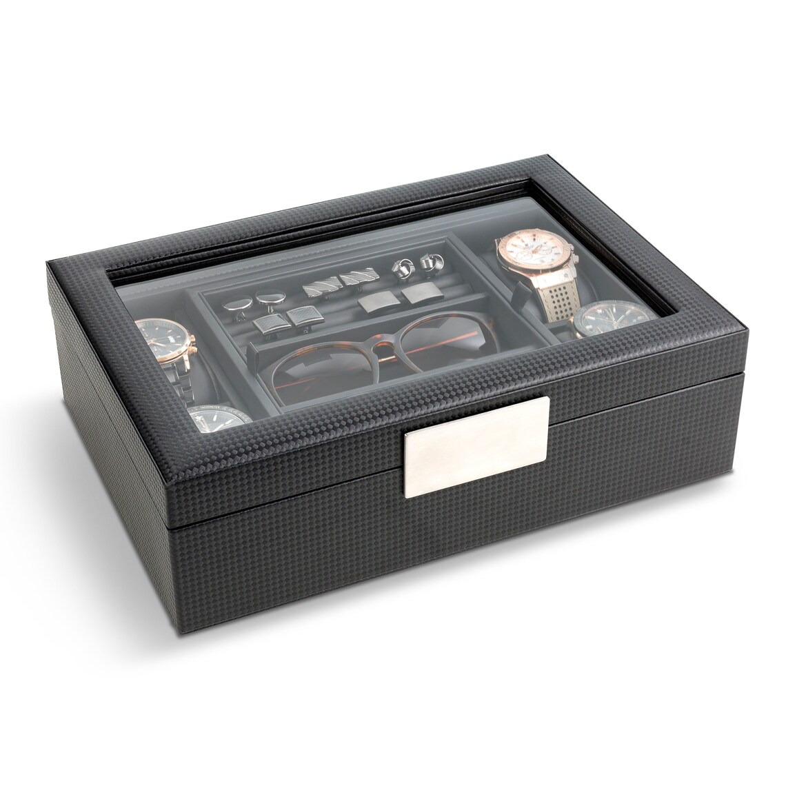 Personalized Valet Jewelry Watch Box for Men, Holds 4 Watches,12 ...