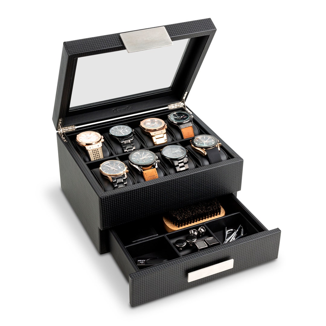 Personalized Mens Jewelry Box Valet , Holds Watches, Cufflinks, Sunglasses & More - Men's Watch ...