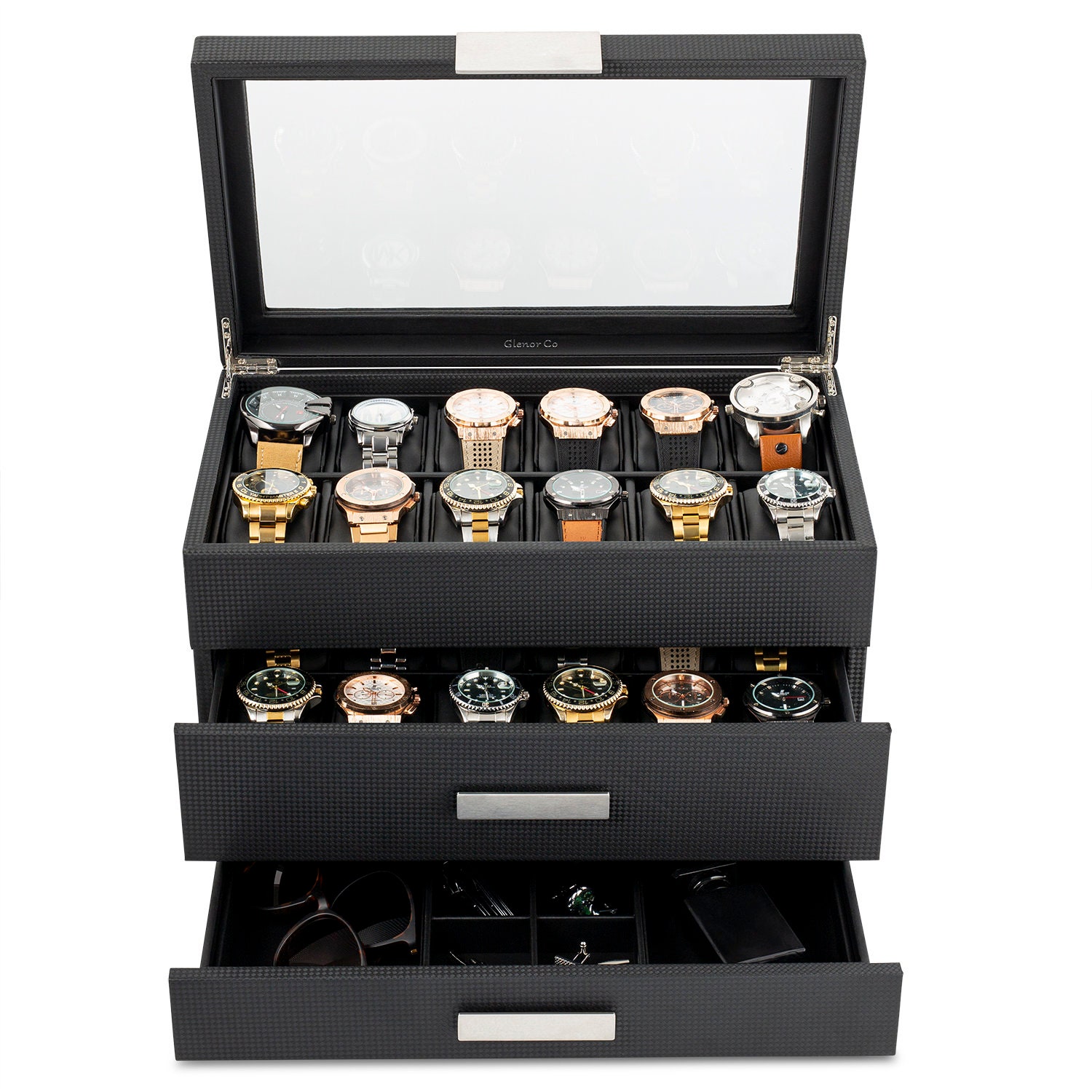 Personalized Watch Box With Valet Drawer for Men 24 Slot - Etsy