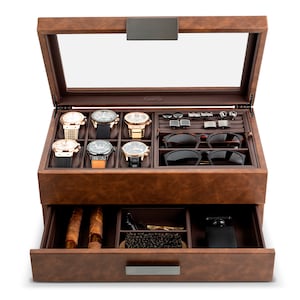 Personalized Mens Jewelry Box Valet , Holds Watches, Cufflinks ...