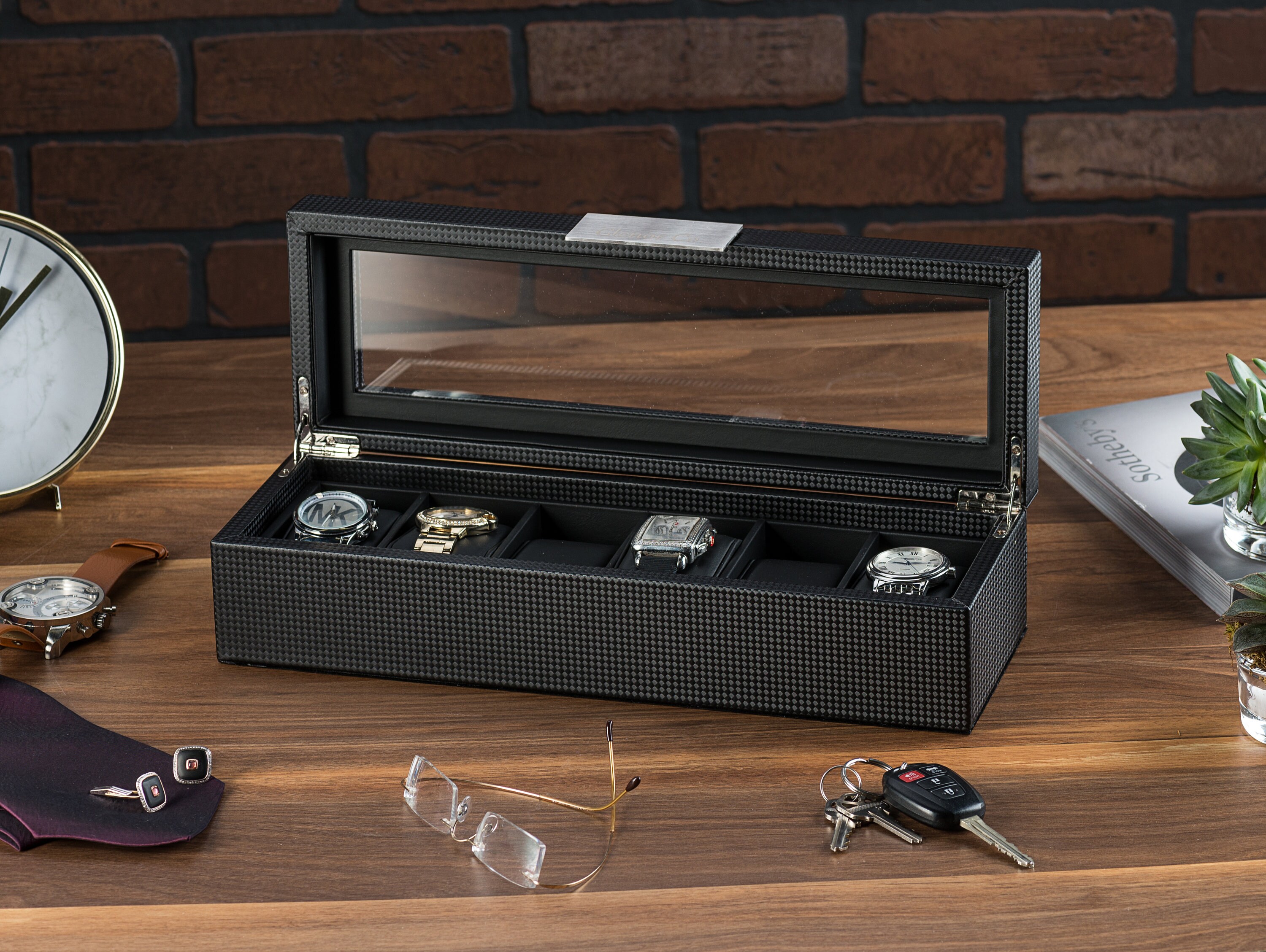 Personalized Watch Box for Men, 6 Slot, Monogrammed Watch Case, Watch ...