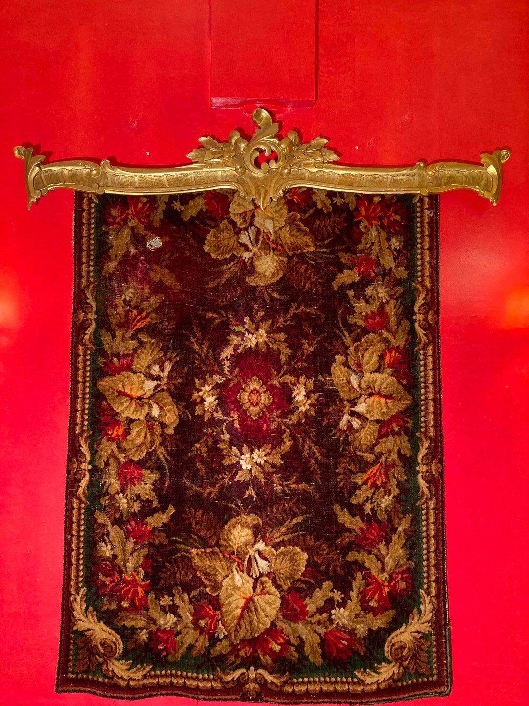 Unique Antique Rococo Manor Carpet With Golden Wood Rod Cover - Etsy