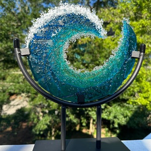 10” Tri-colored Sculpted Fused Glass Wave - Etsy