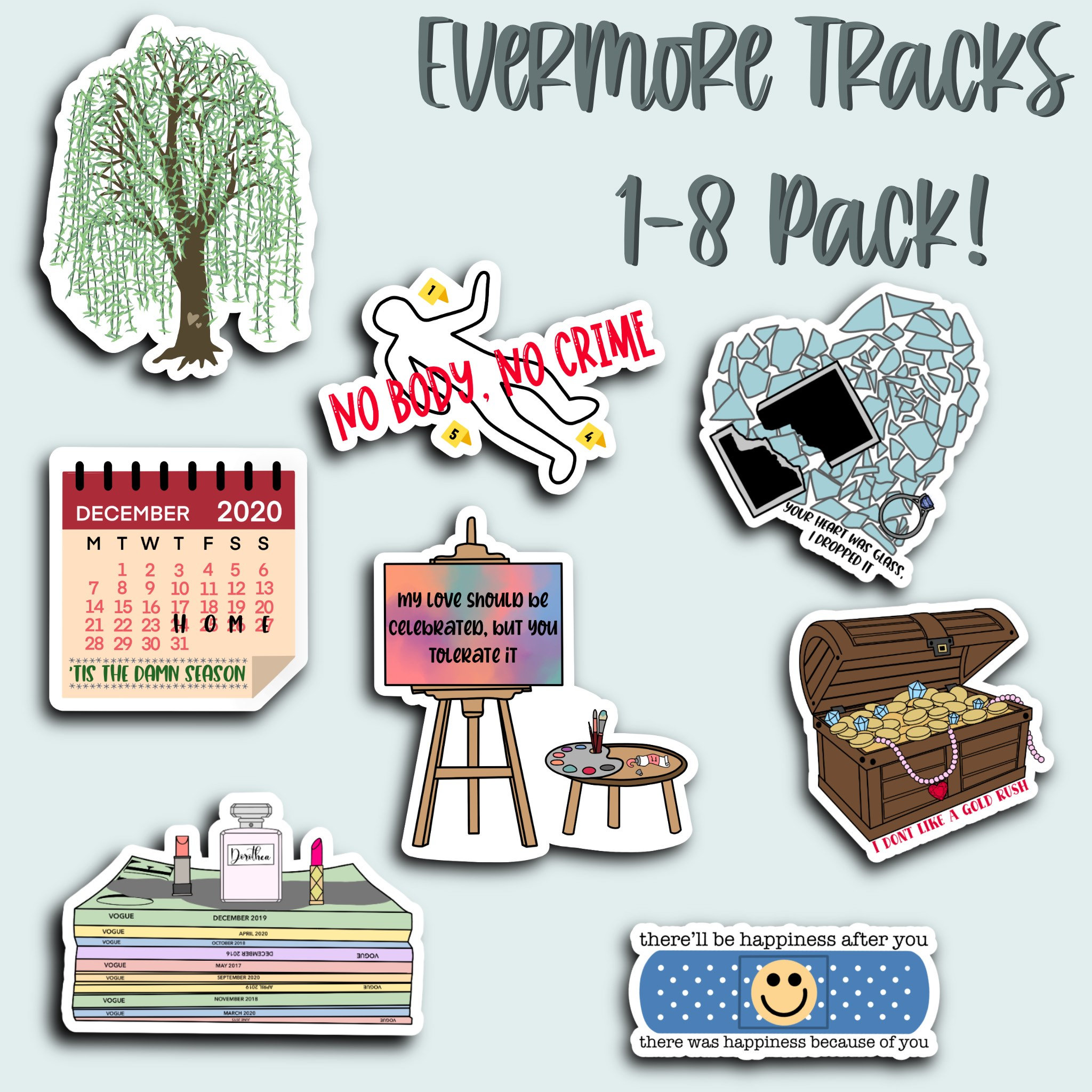 Taylor Swift Evermore Tracks 1-8 Inspired Sticker Pack | Etsy
