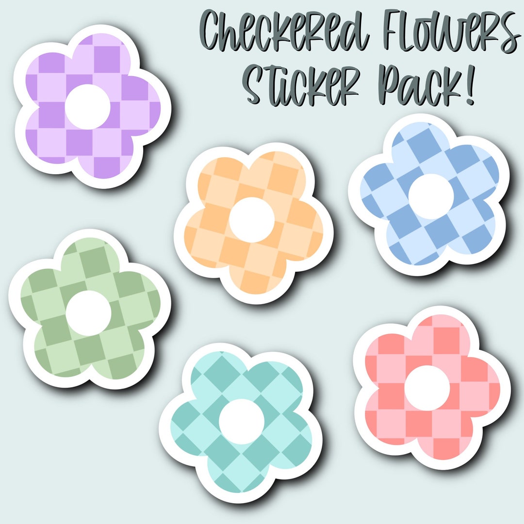 Checkered Flowers Sticker Pack - Etsy