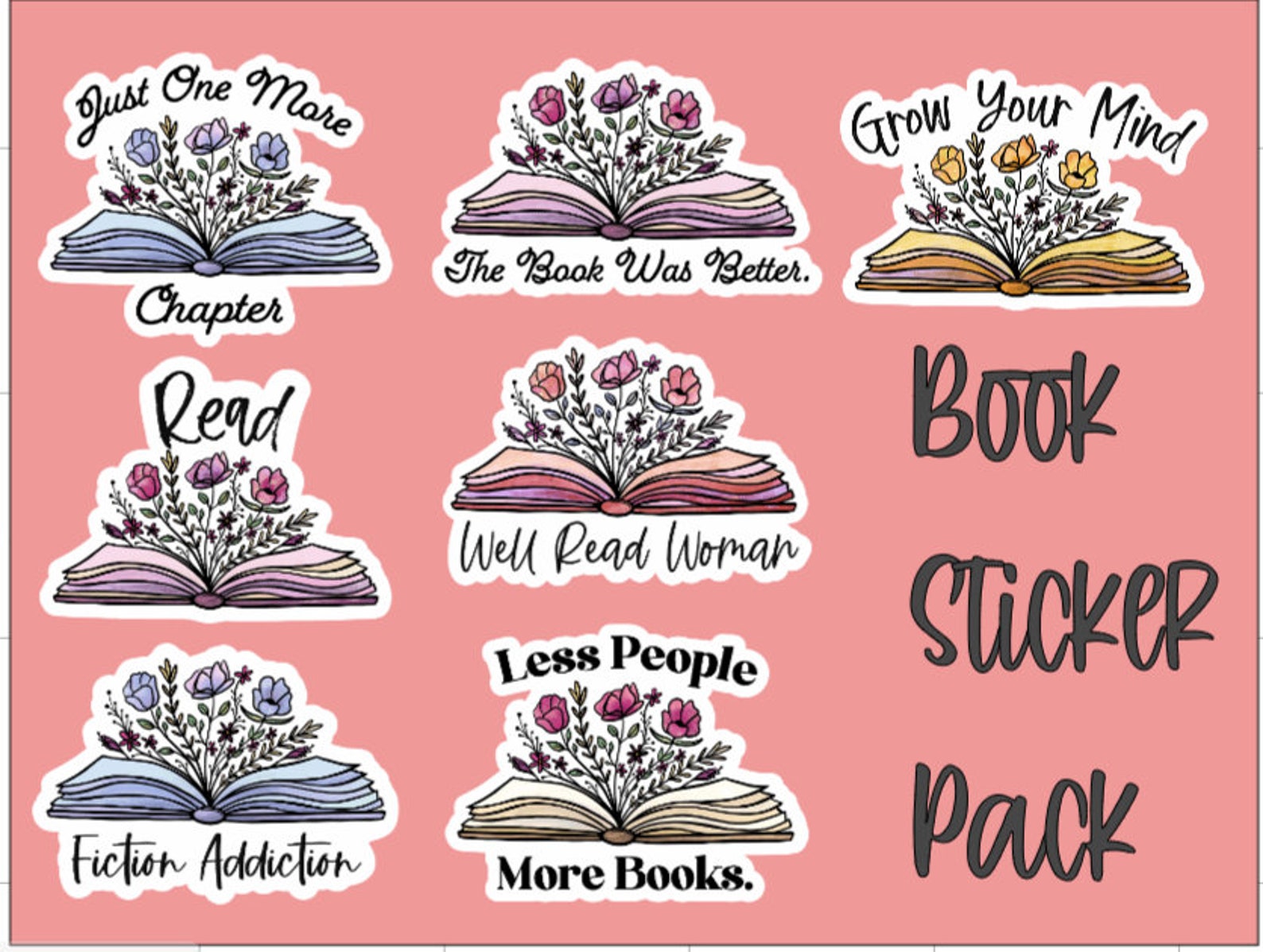 Book Sticker Pack - Etsy