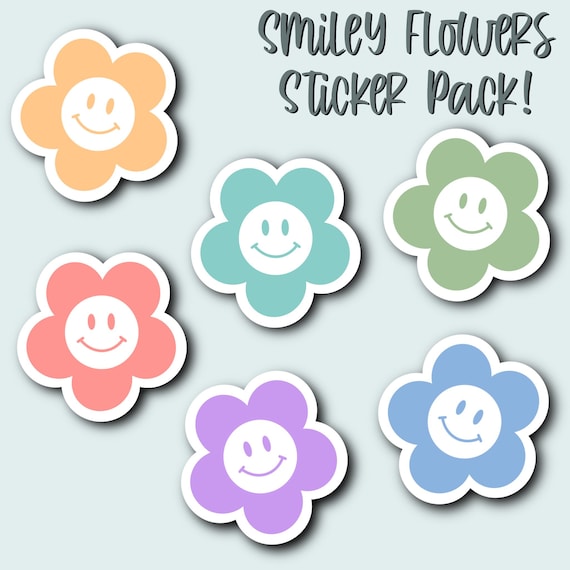 Smiley Flowers Sticker Pack - Etsy