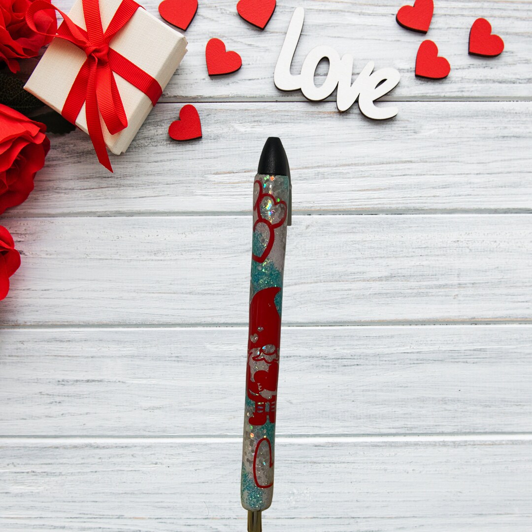 Valentines Day Pen/ Gnome Valentines Day Pen/ Glitter Pen/ Epoxy Pen ...