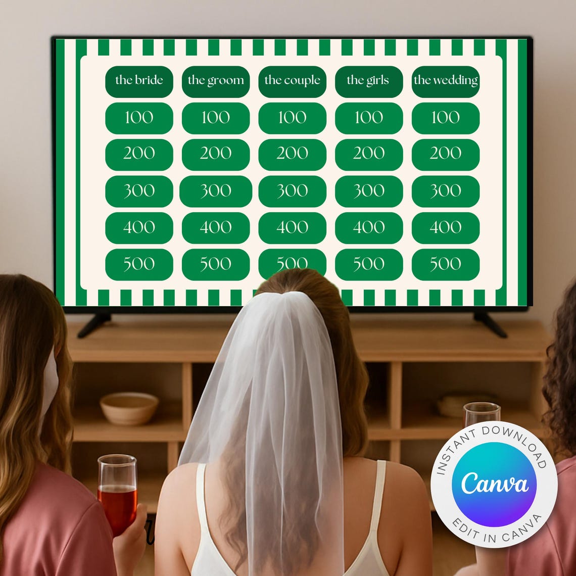 Jeopardy Bachelorette Party Game: Old Money Theme (editable Canva ...