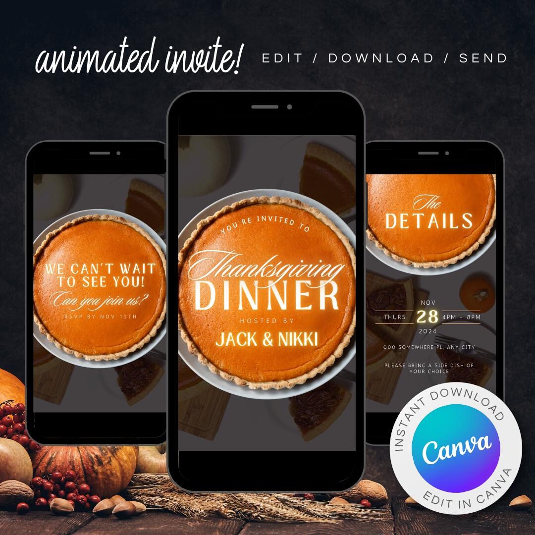 Digital THANKSGIVING DINNER Party Invitation | Ecard | Animated Party ...