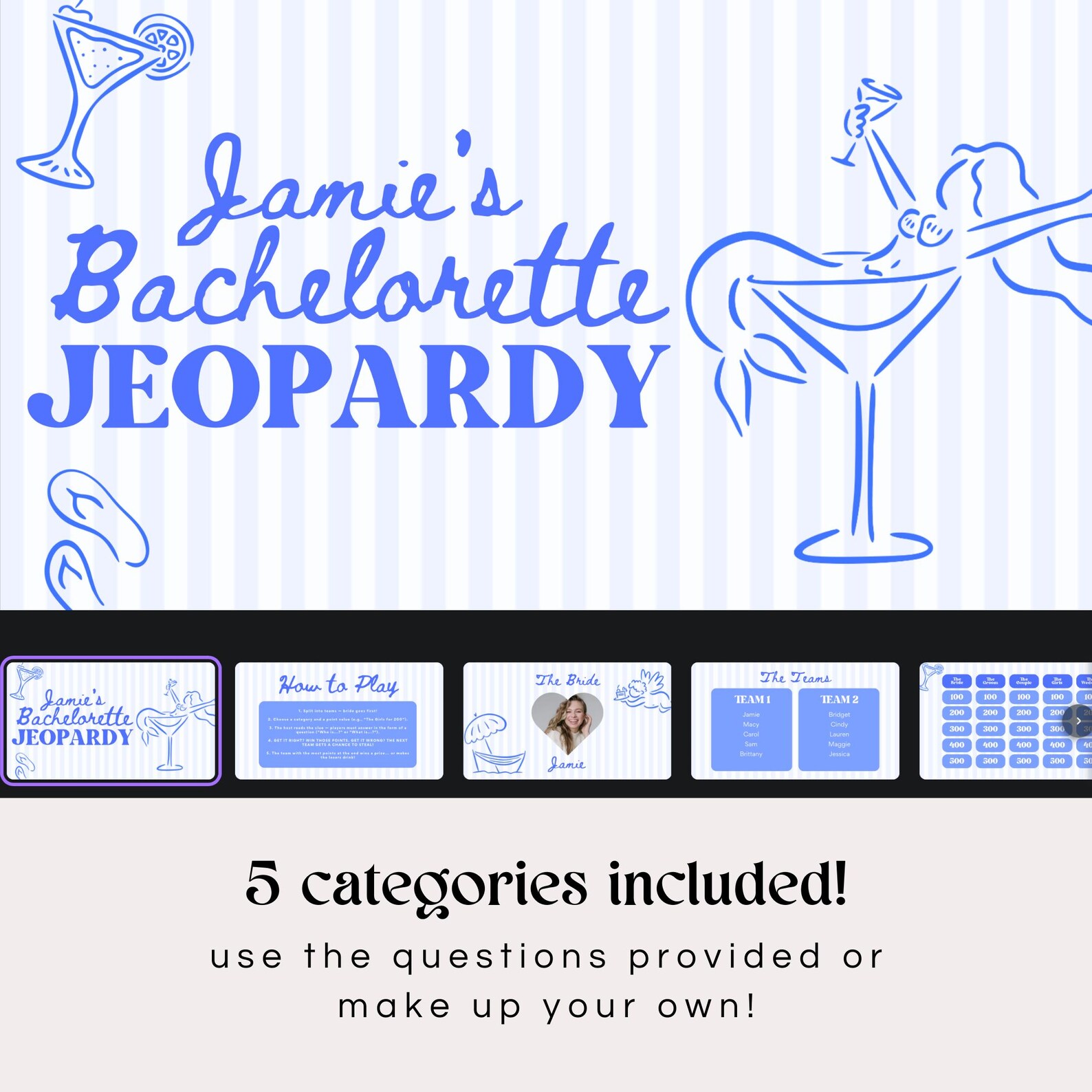 Coastal Bachelorette Jeopardy Game: Editable Canva Template (digital ...