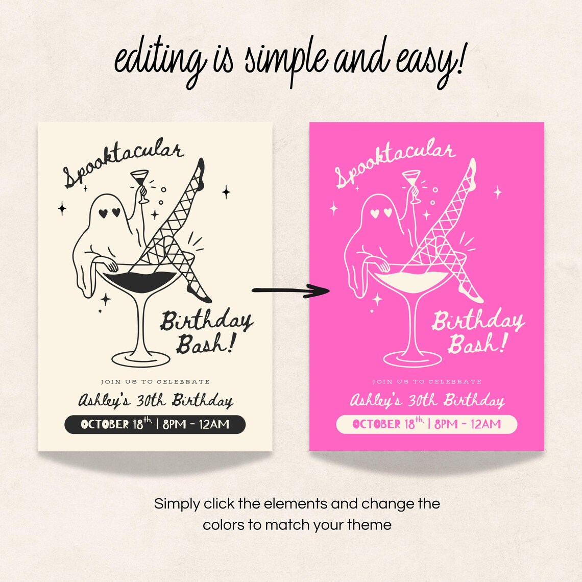 Ghost Martini Birthday Party Invite | 5x7 | Canva Editable Template ...