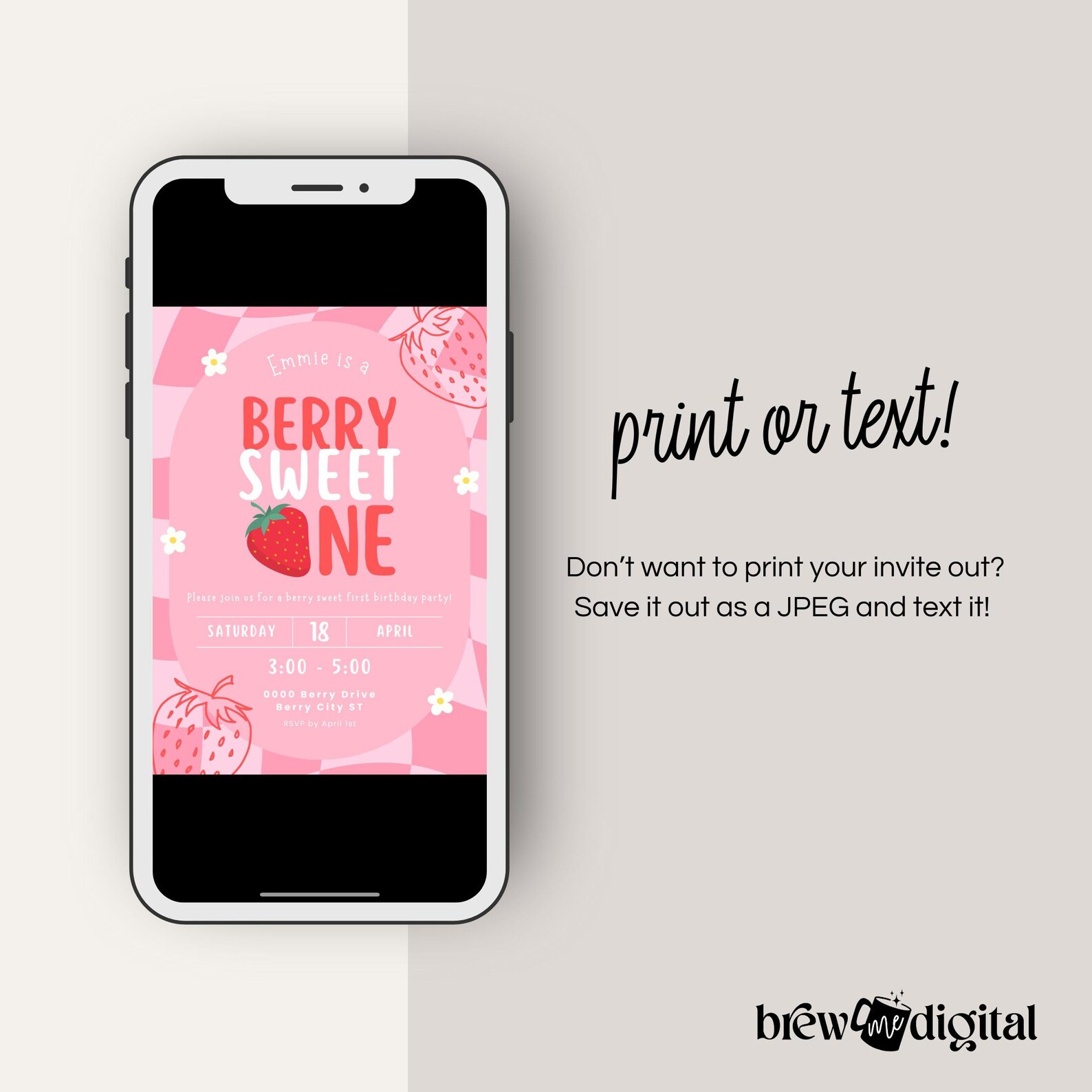 Berry Sweet ONE Birthday Invitation: Strawberry Daisy, Pink ...