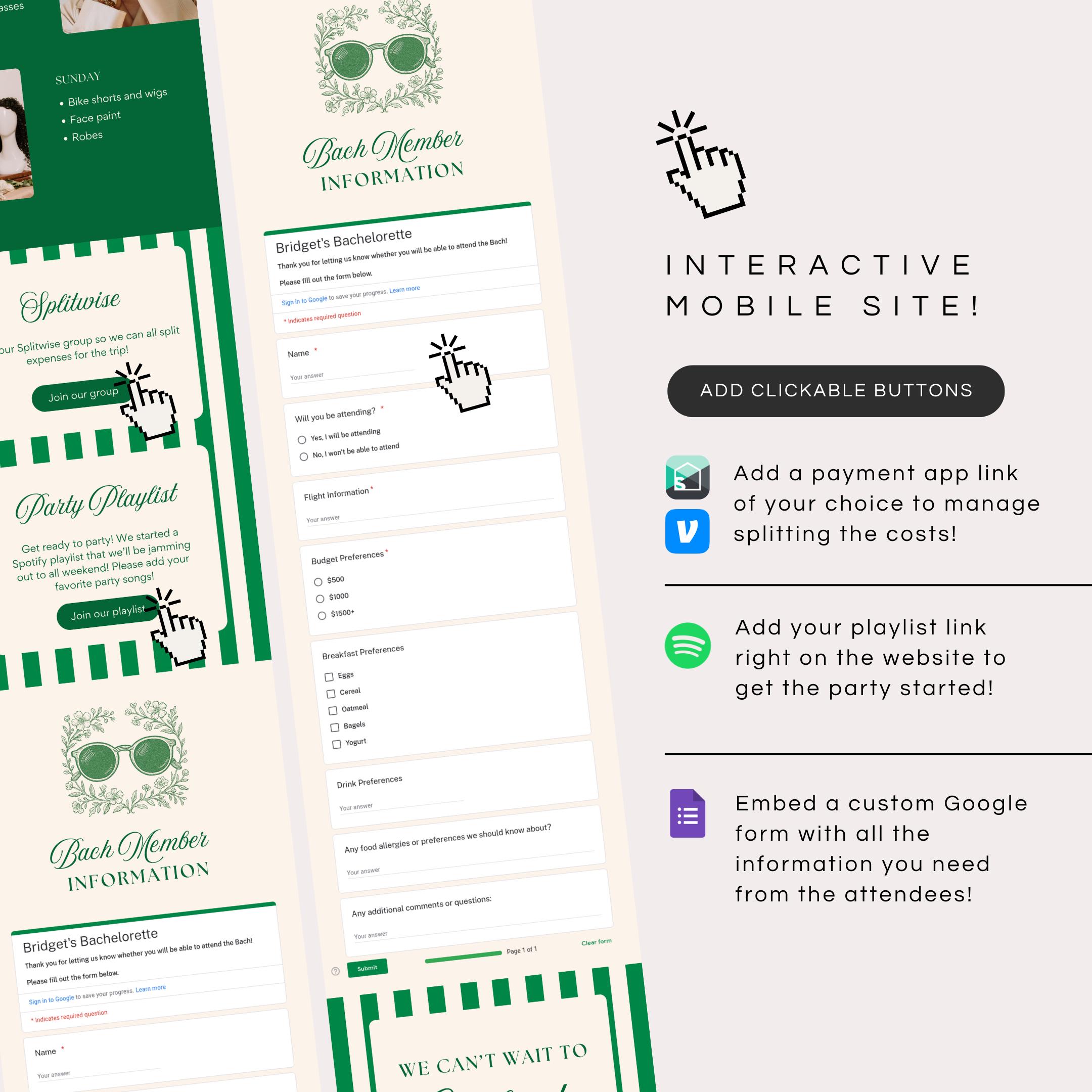 Green Bachelorette Itinerary Template: Preppy Mobile Website (canva) - Etsy