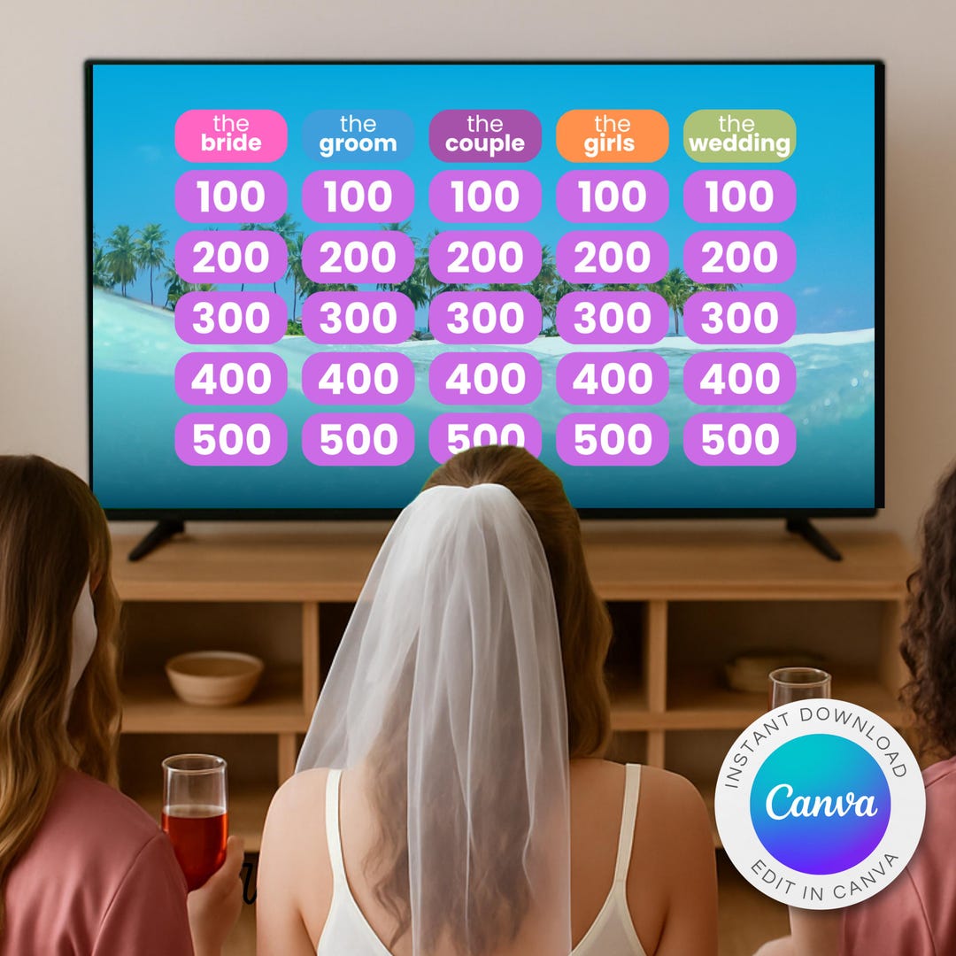 Bachelorette Jeopardy Drinking Game | Tropical Island Theme Bach ...