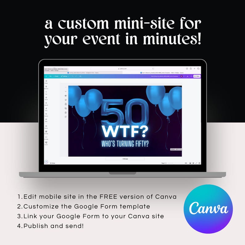 50th Birthday Party Invitation Website: WTF Theme, RSVP Tracking (canva ...