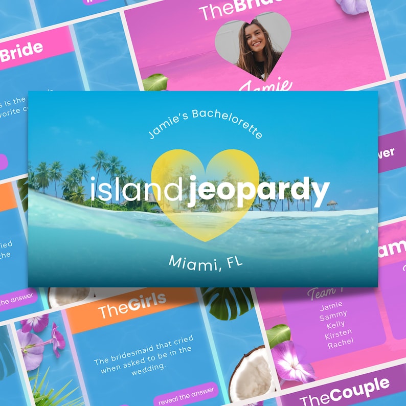 Bachelorette Jeopardy Drinking Game | Tropical Island Theme Bach ...