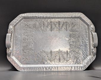 Vintage Hammered Aluminum Serving Tray Hand Forged Aluminum Tray With ...