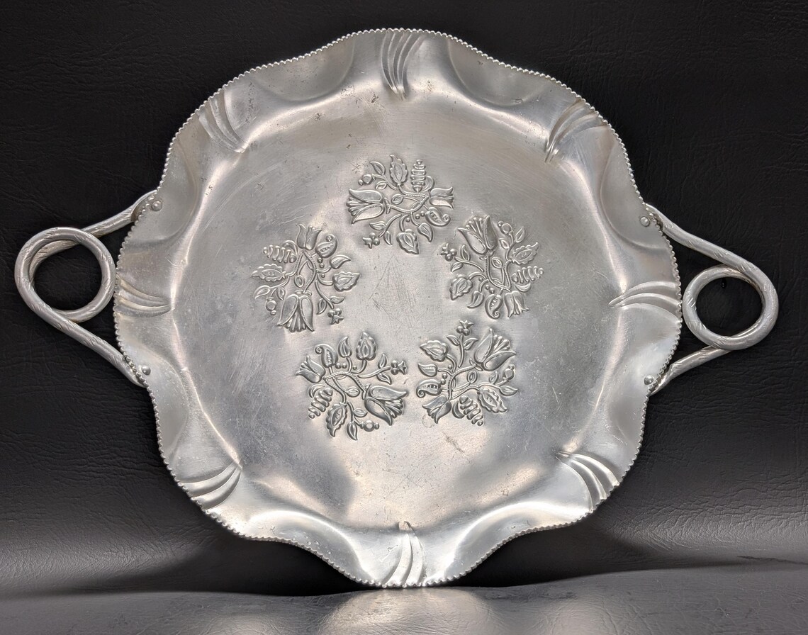 Vintage Hammered Aluminum Serving Tray: Floral Dinner Party Decor - Etsy