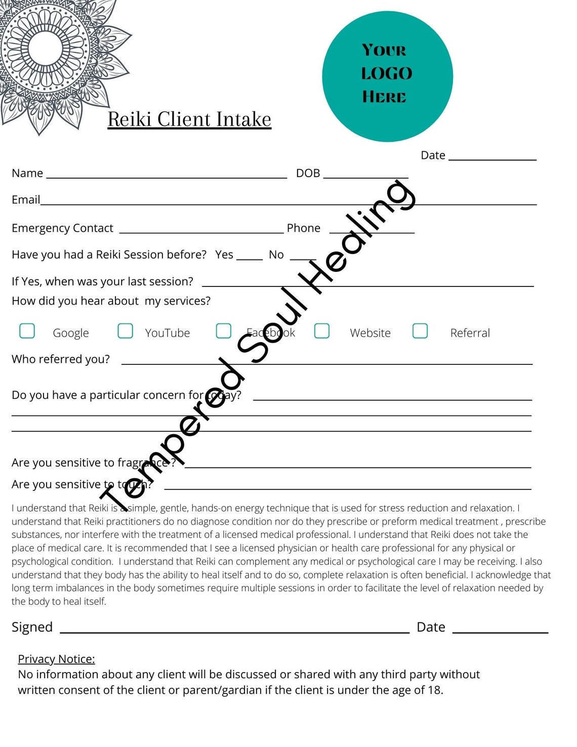 Reiki Client Intake and Session Forms Bundle-add Your Logo - Etsy