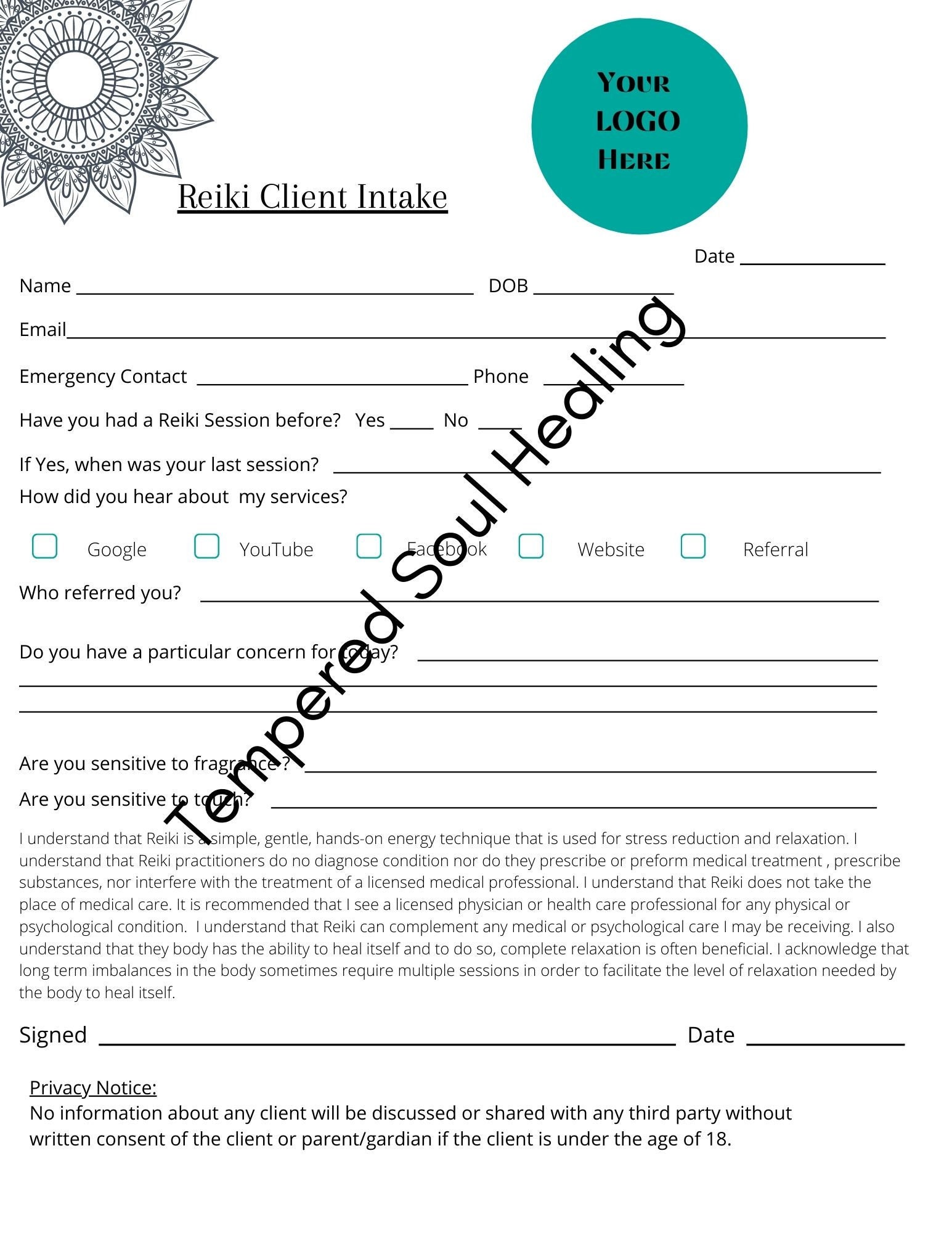 Reiki Client Intake and Session Forms Bundle-Add Your Logo | Etsy